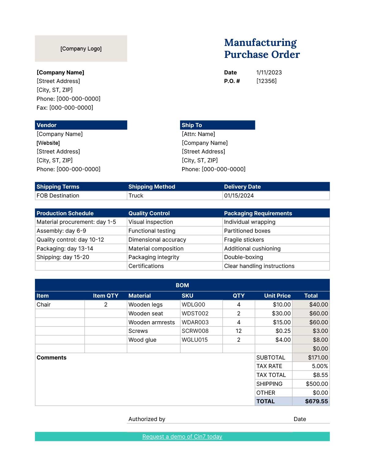 Free Purchase Order Template: Excel, PDF & Google Sheets | Cin7